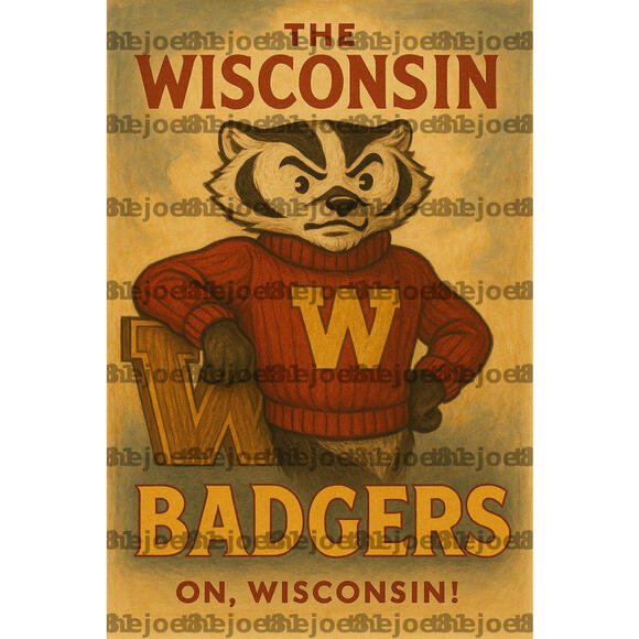 Art | Vintagestyle Wisconsin Badgers Mascot Poster Bucky Badger Wall ...